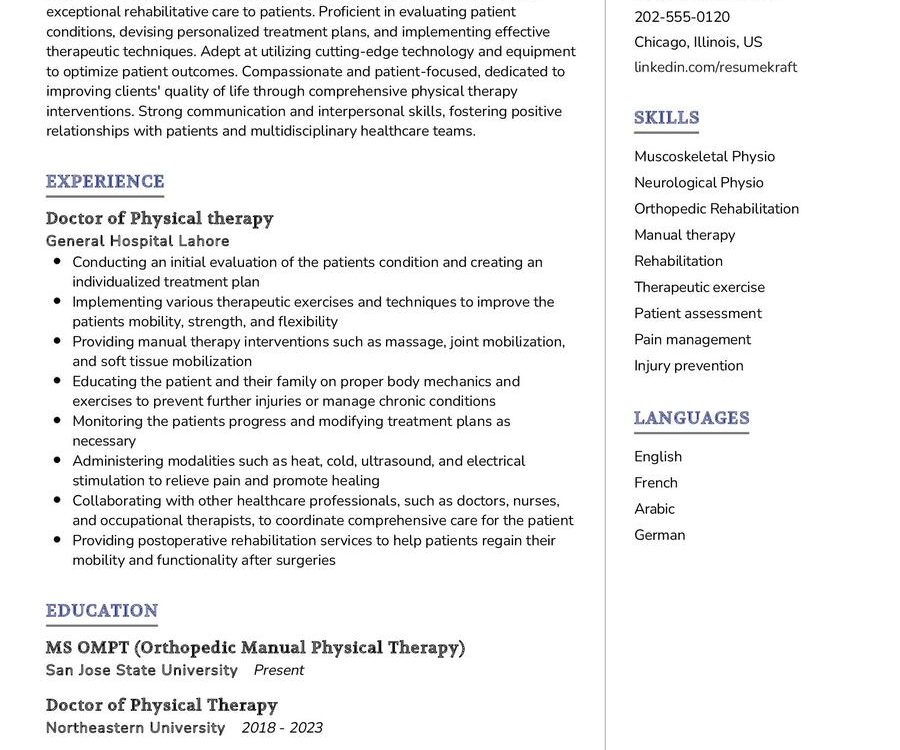 Doctor Of Physical Resume Sample in 2025 - ResumeKraft Doctor Of Physical Resume Sample in 2025 - ResumeKraft
