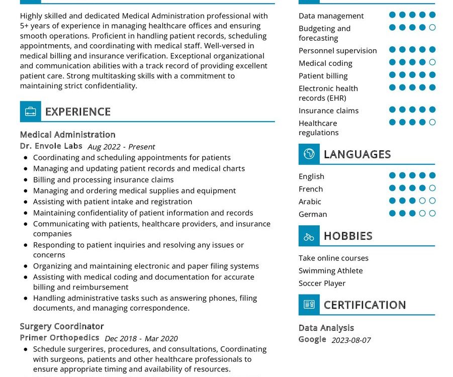 Medical Administration CV Sample in 2025 - ResumeKraft Medical Administration CV Sample in 2025 - ResumeKraft