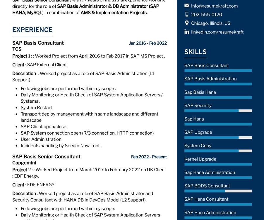 SAP Basis Consultant CV Example in 2025 - ResumeKraft SAP Basis Consultant CV Example in 2025 - ResumeKraft