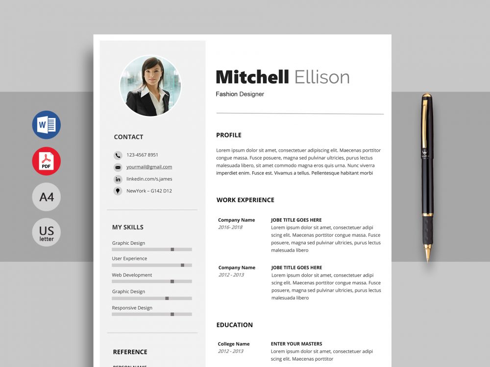 Excel Professional Resume Template Word 2023 ResumeKraft