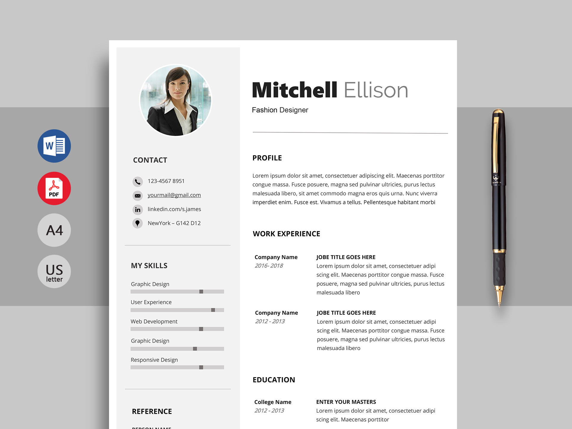 Excel Professional Resume Template Word 2023 ResumeKraft